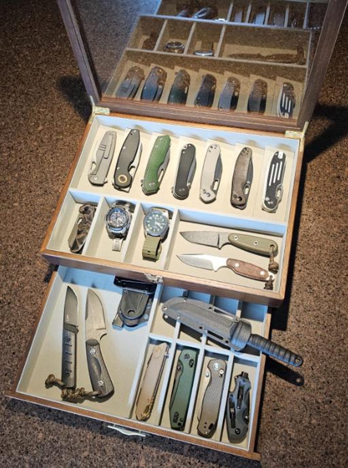 Walnut Wood Knife Display Case: Glass Lid Collector Showcase - Etsy