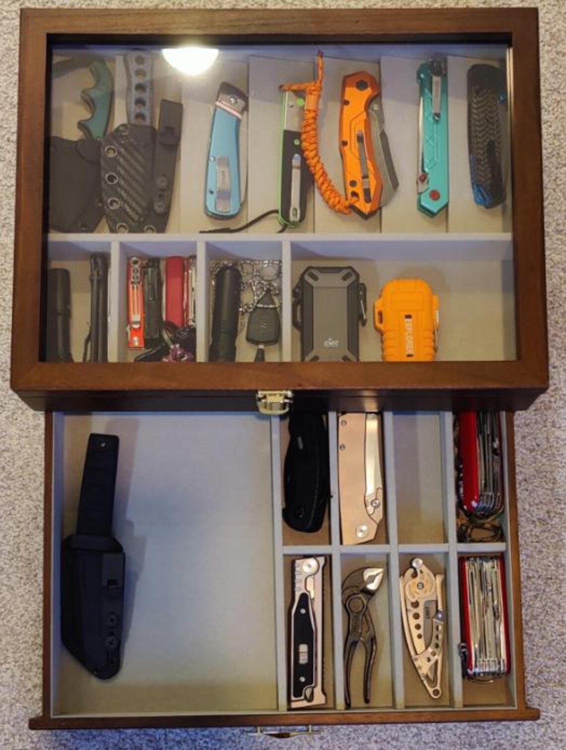 Walnut Wood Knife Display Case: Glass Lid Collector Showcase - Etsy