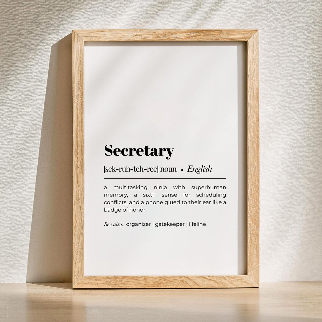 Funny Secretary Definition Print, Minimalist Office Wall Art (digital ...