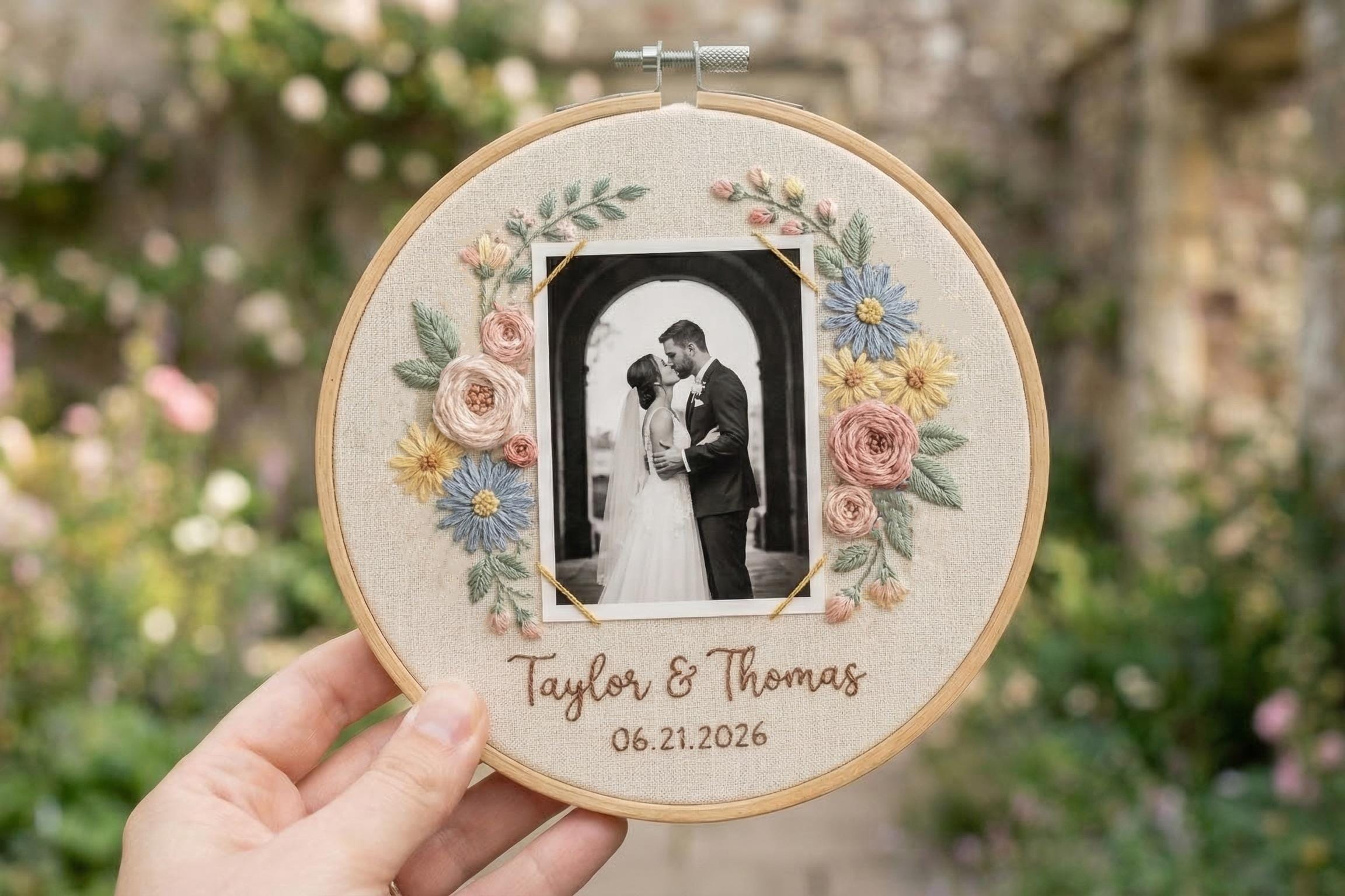 Custom Hand Embroidered Photo Frame Hoop, Personalized Embroidery ...