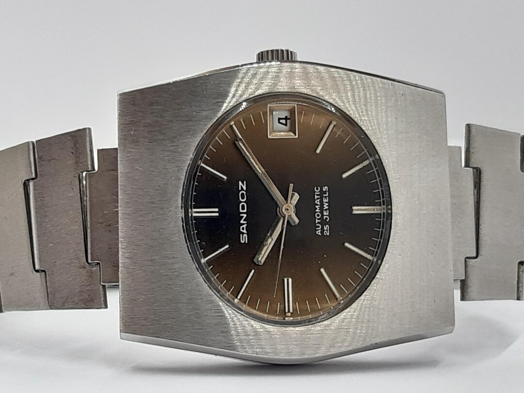 Nos SANDOZ Automatic Date Swiss Vtg Gray Dial Extremely Rare Steel Men's Watch - Etsy