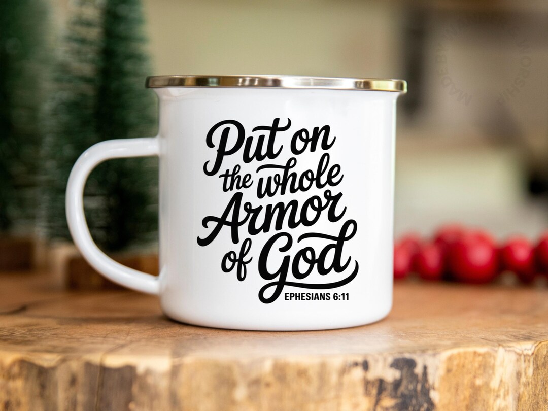 Christian Armor Mug, Spiritual Warrior Enamel Cup, Faith Outdoors ...