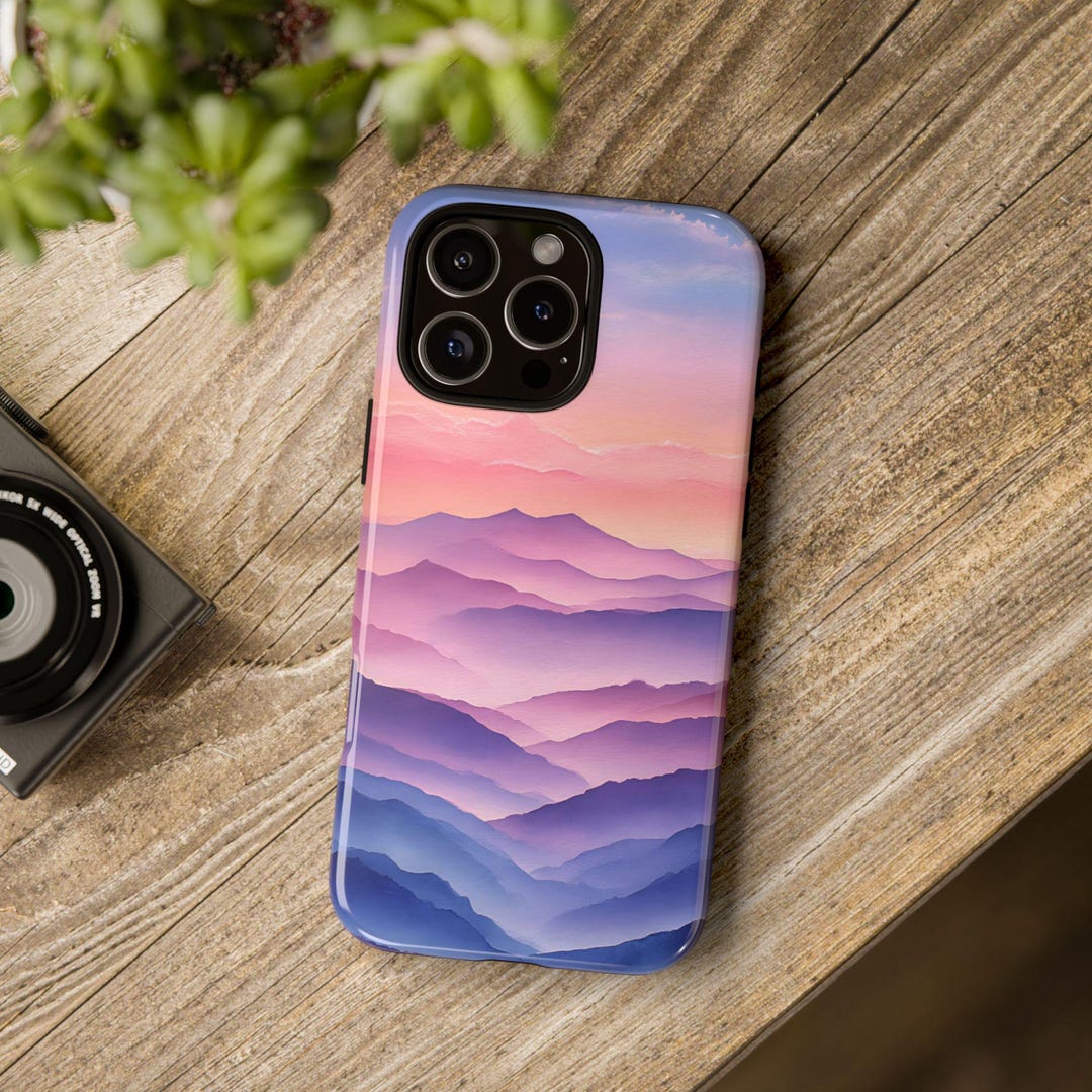 Pastel Mountain Sunset Phone Case, Feminine Nature Scene Tough Cover ...