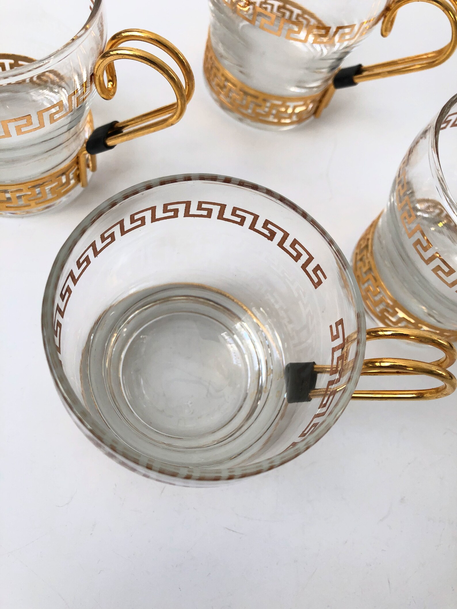 Glass Mugs With Brass Holders Greek Key Design Set of 4 - Etsy
