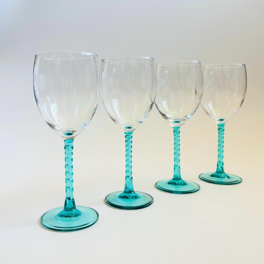 Twisted Aqua Stem Wine Glasses by Cristal D'arques - Durand - Set of 4 ...