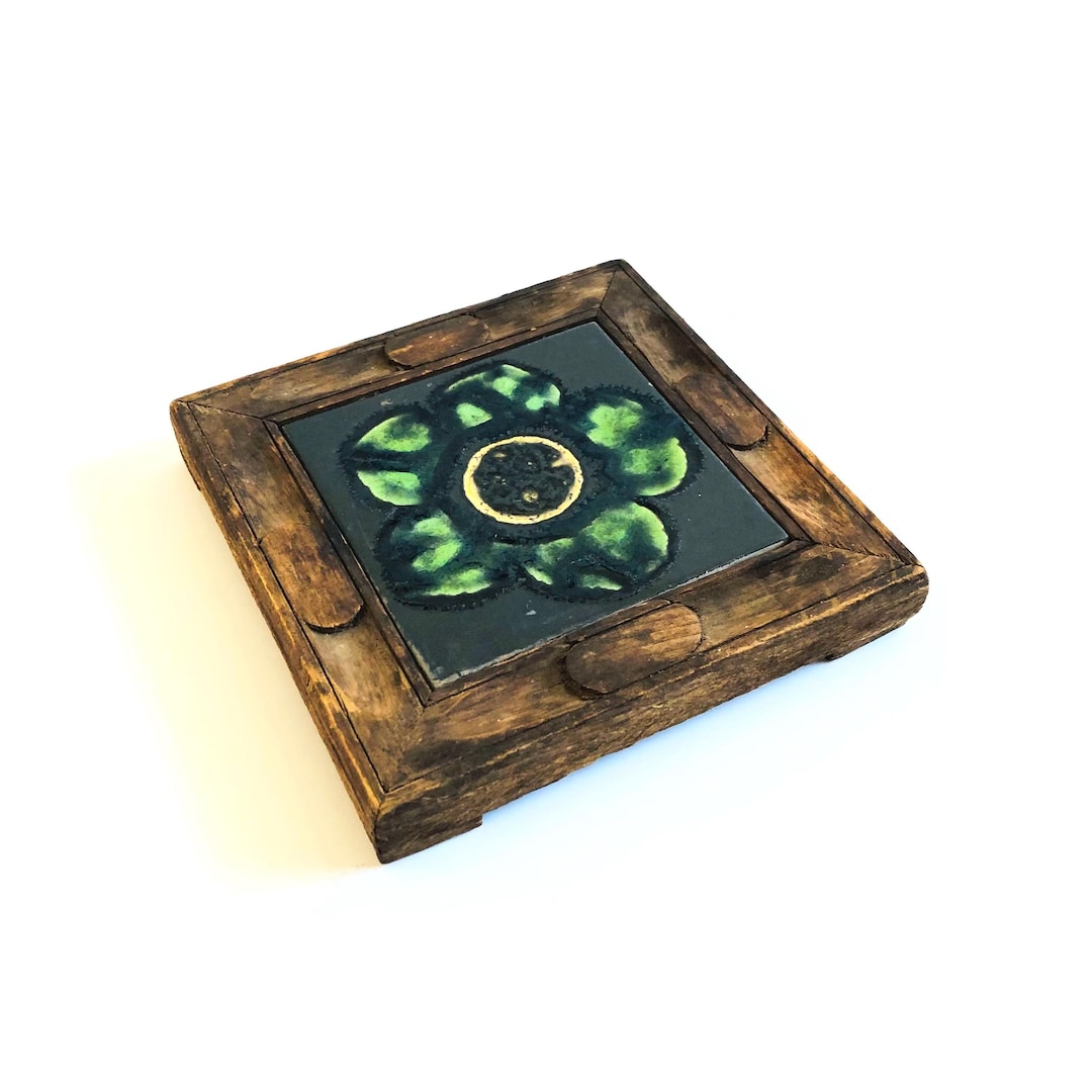 1970s Spanish Tile Trivet in Carved Wood Frame - Etsy