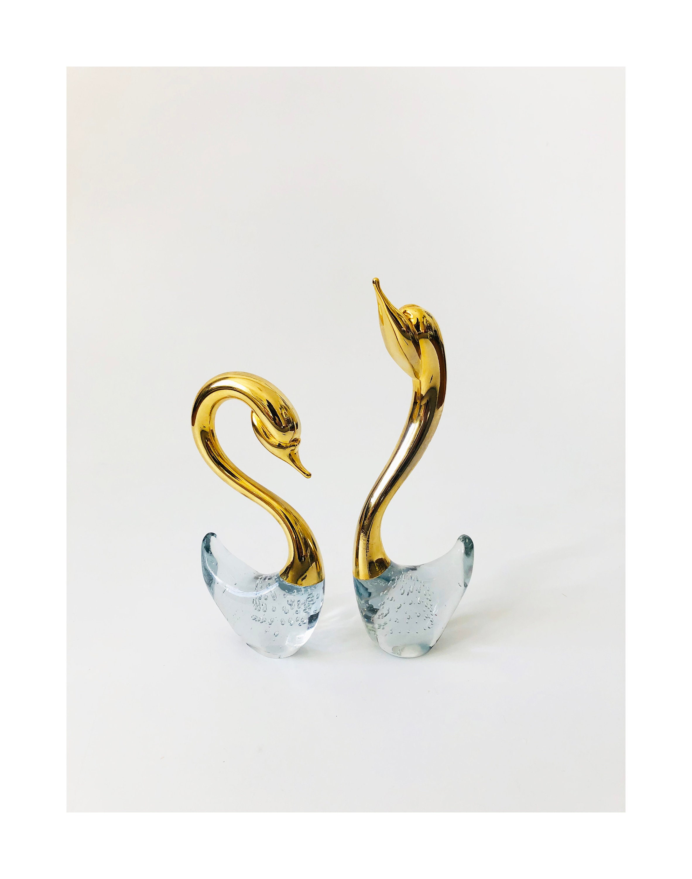 Pair Of Vintage Art Glass Swans Etsy