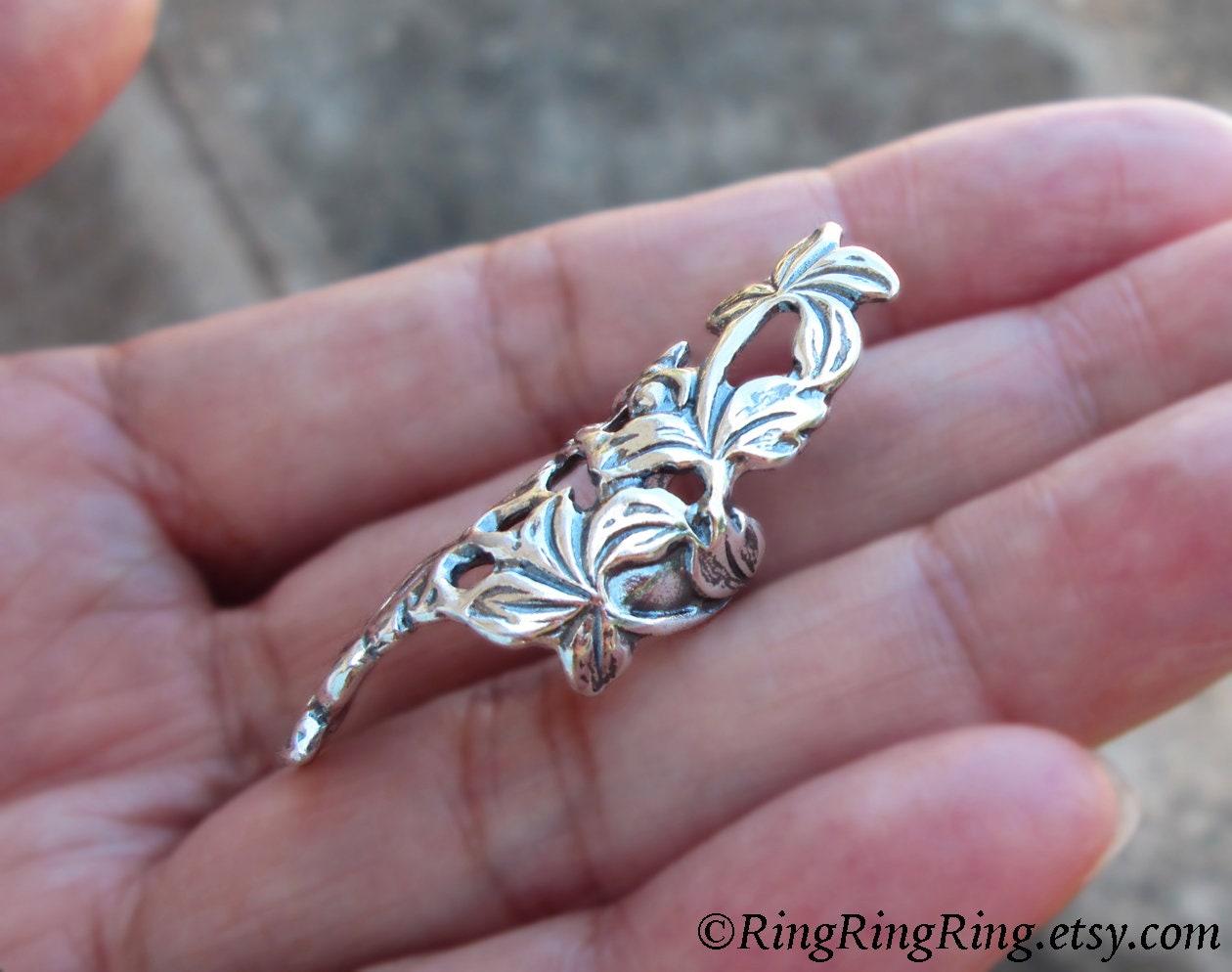 Long Spring Leaf Ear Cuffs Sterling Silver Earrings Sterling | Etsy