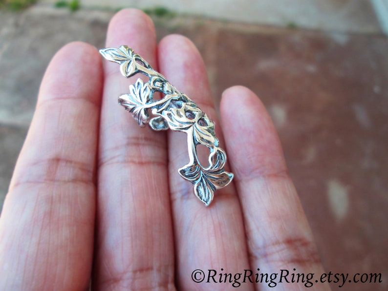 Long Spring Leaf Ear Cuffs Sterling Silver Earrings Sterling | Etsy