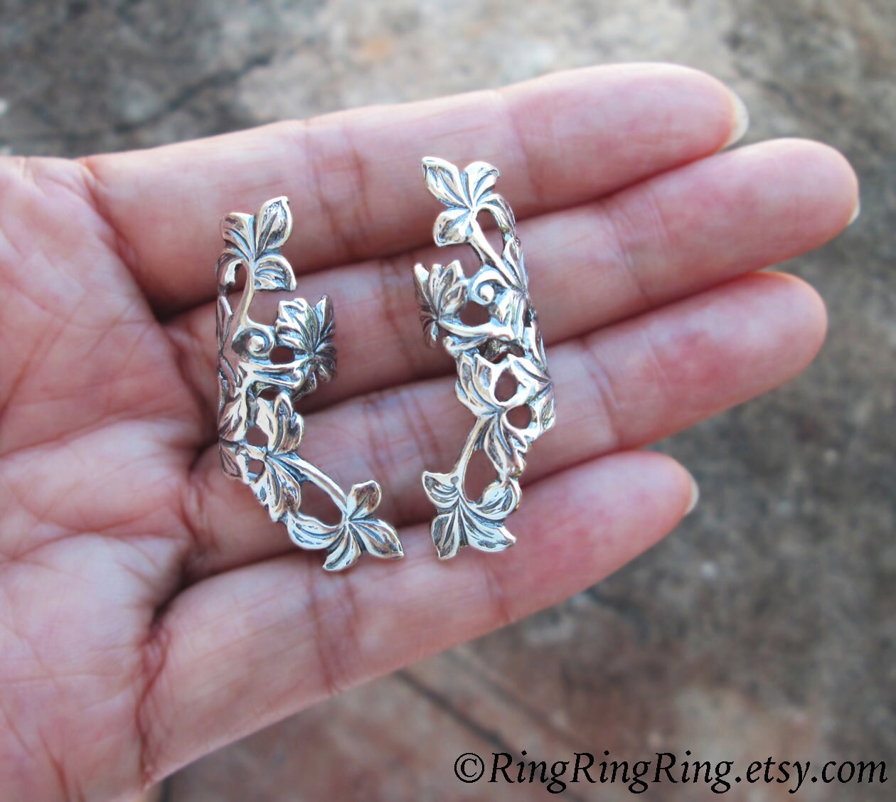 Long Spring Leaf Ear Cuffs Sterling Silver Earrings Sterling | Etsy