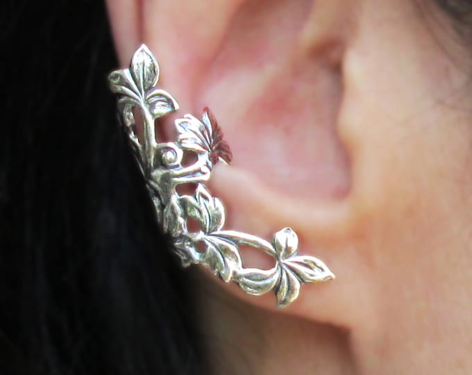 Long Spring Leaf Ear Cuffs Sterling Silver Earrings Sterling - Etsy