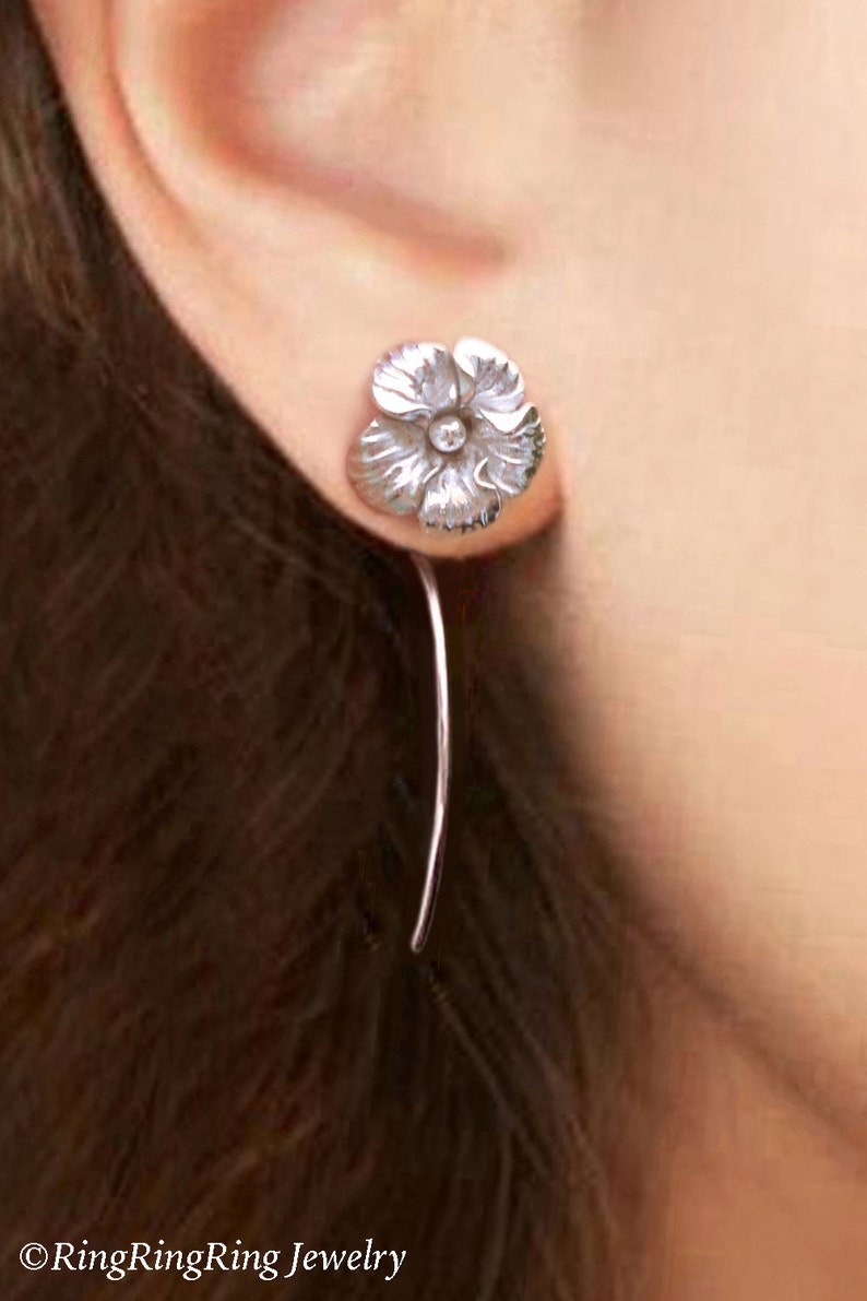 Hawaiian Hibiscus flower earrings sterling silver Earrings | Etsy