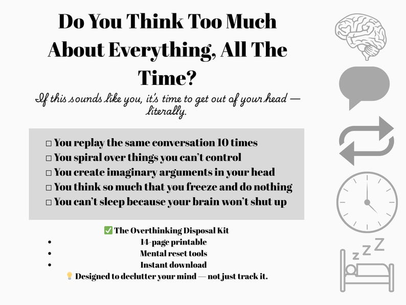 Overthinking Printable Kit | Mental Health Worksheets | Stop ...
