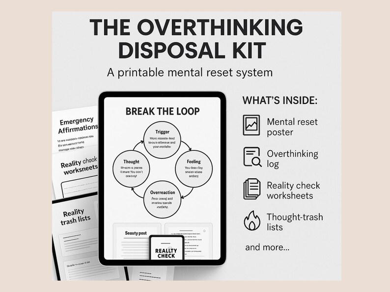 Overthinking Printable Kit | Mental Health Worksheets | Stop ...