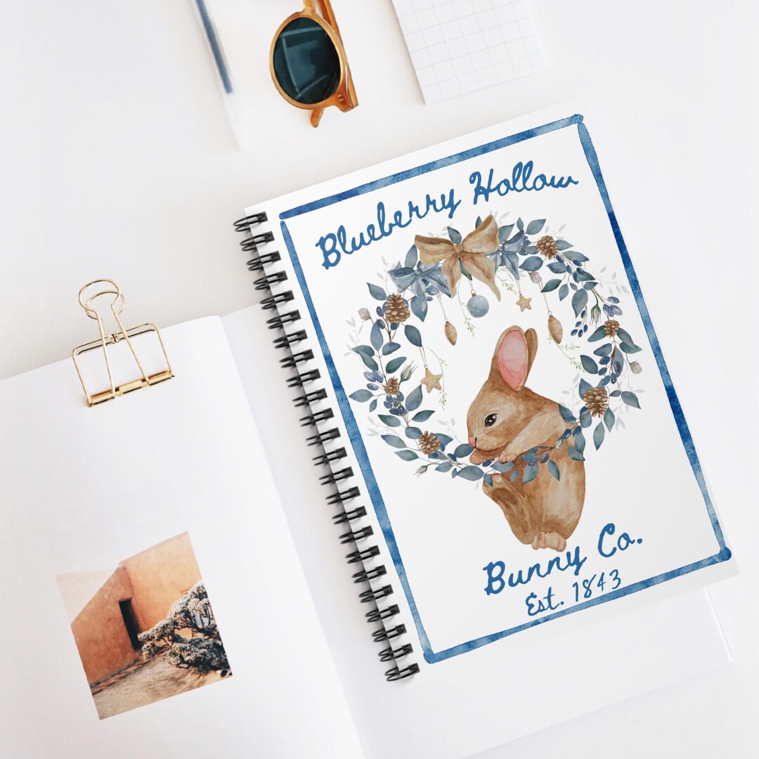 Blueberry Hollow Bunny Wreath Spiral Notebook, Ruled, Office Supplies ...