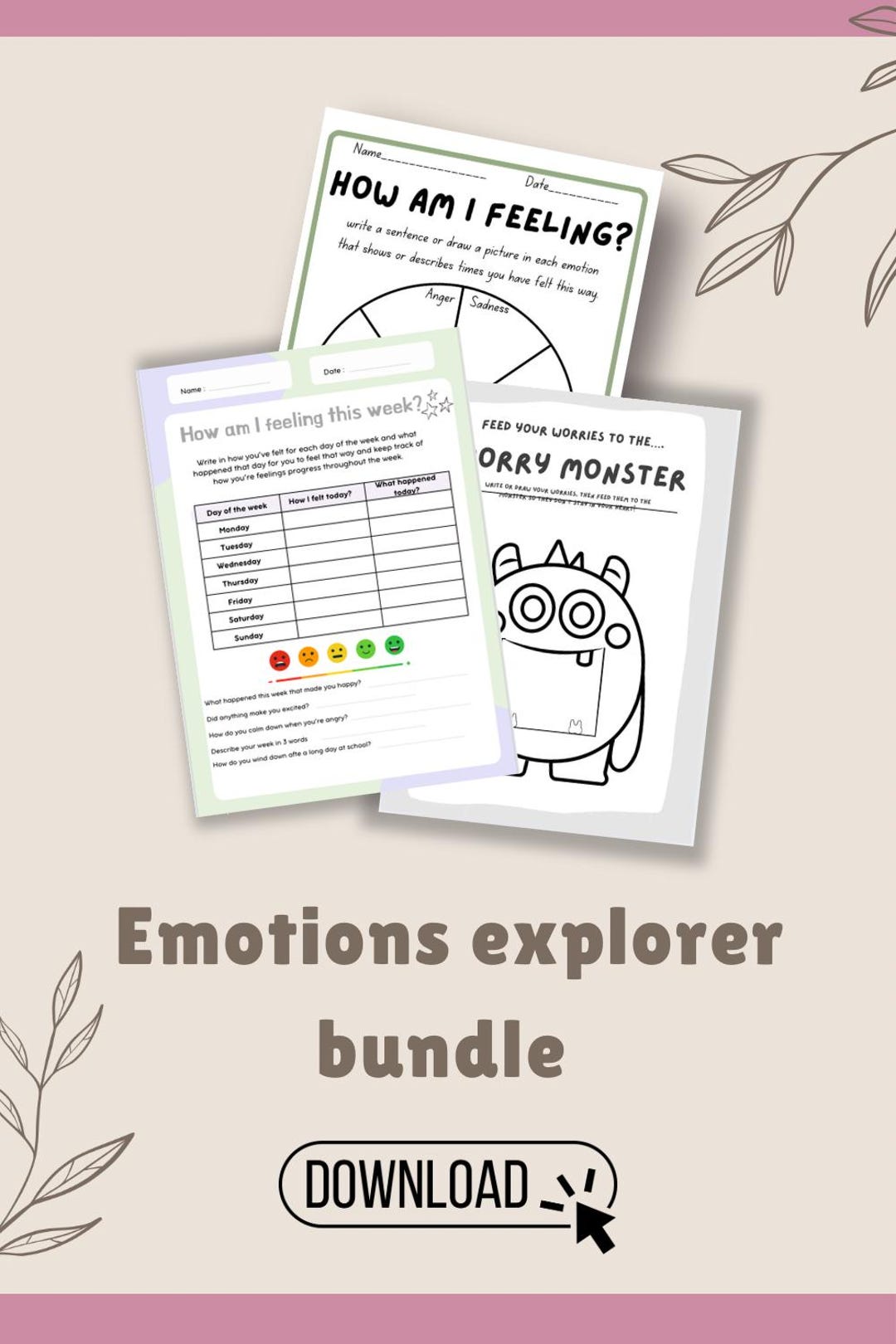 Kids Emotions Printable Bundle – Weekly Feelings Tracker, How Am I ...