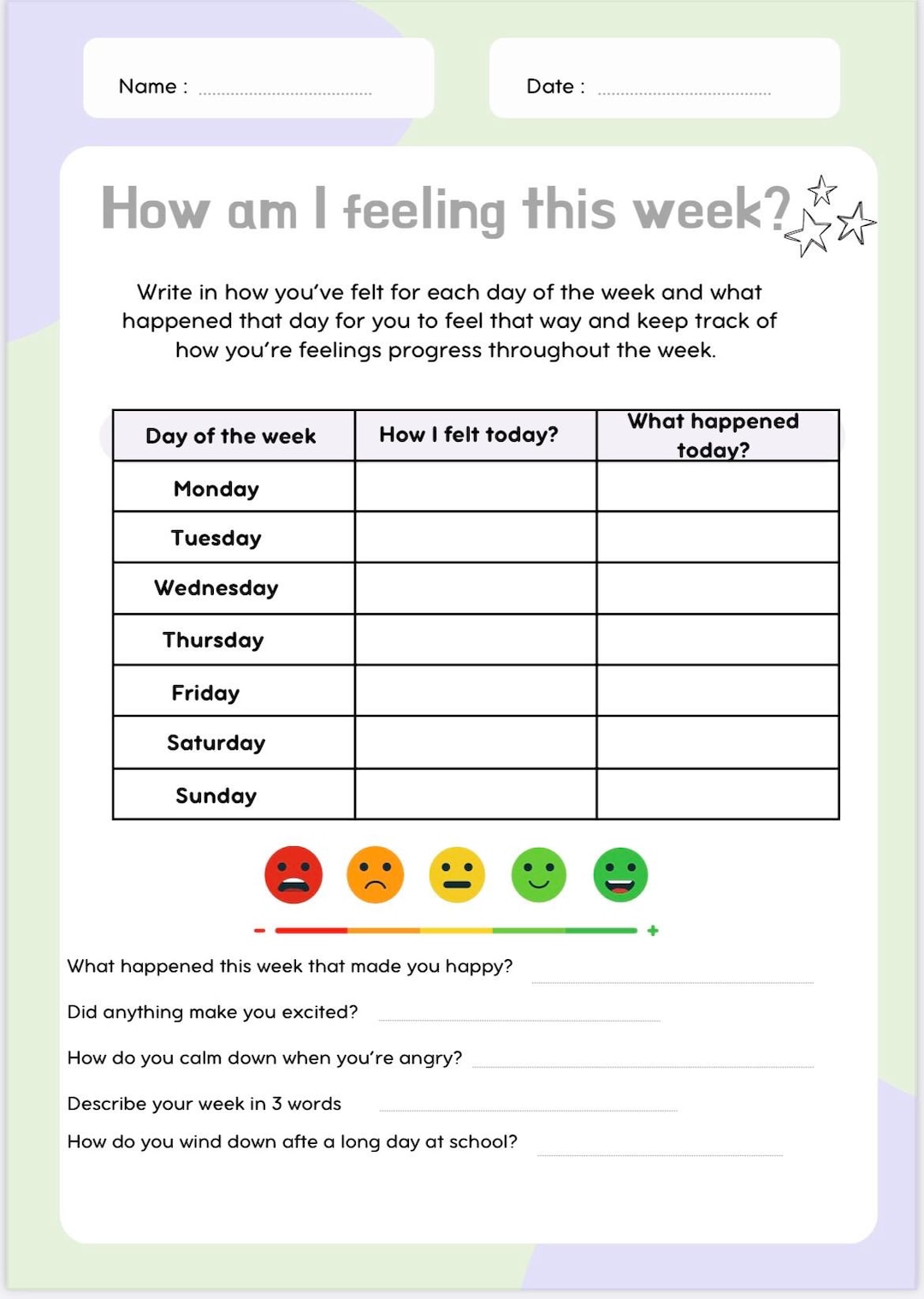 Weekly Emotions Tracker for Kids – Printable Emotional Awareness ...