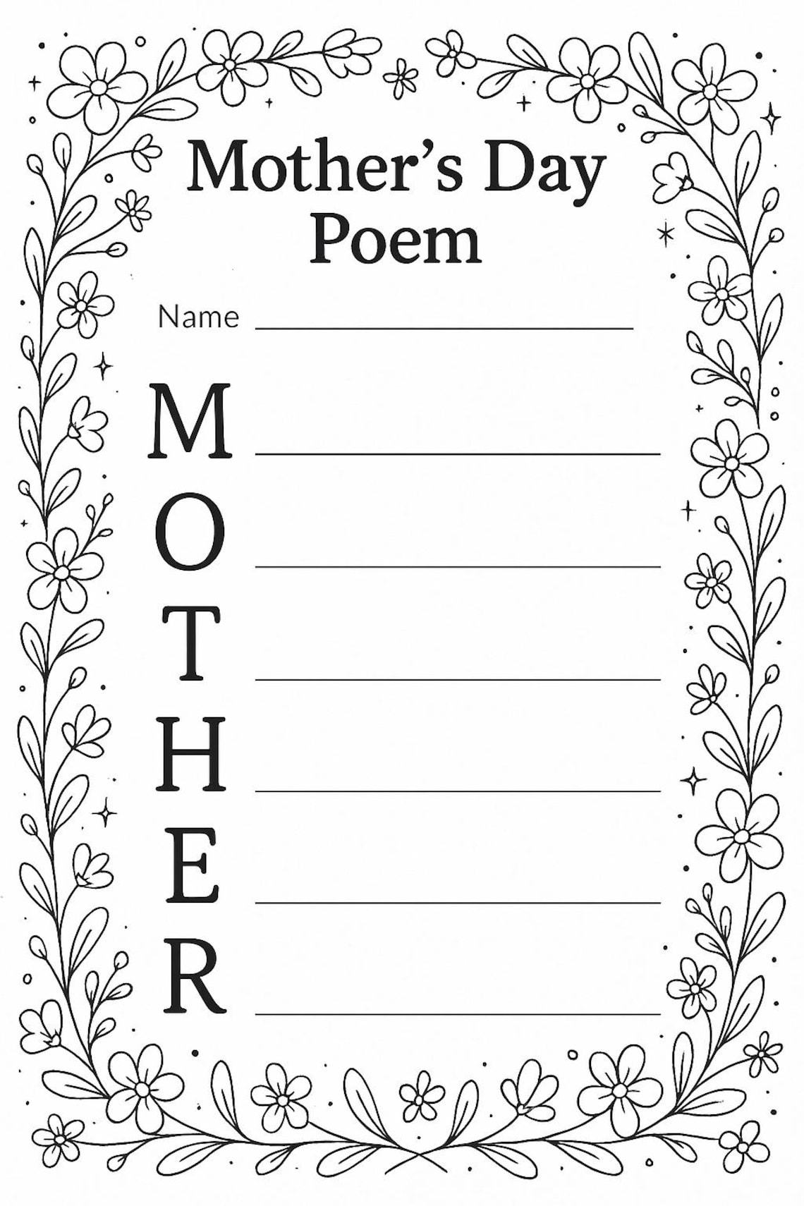 Mother’s Day Poem Template | Printable Mother’s Day Coloring Page ...