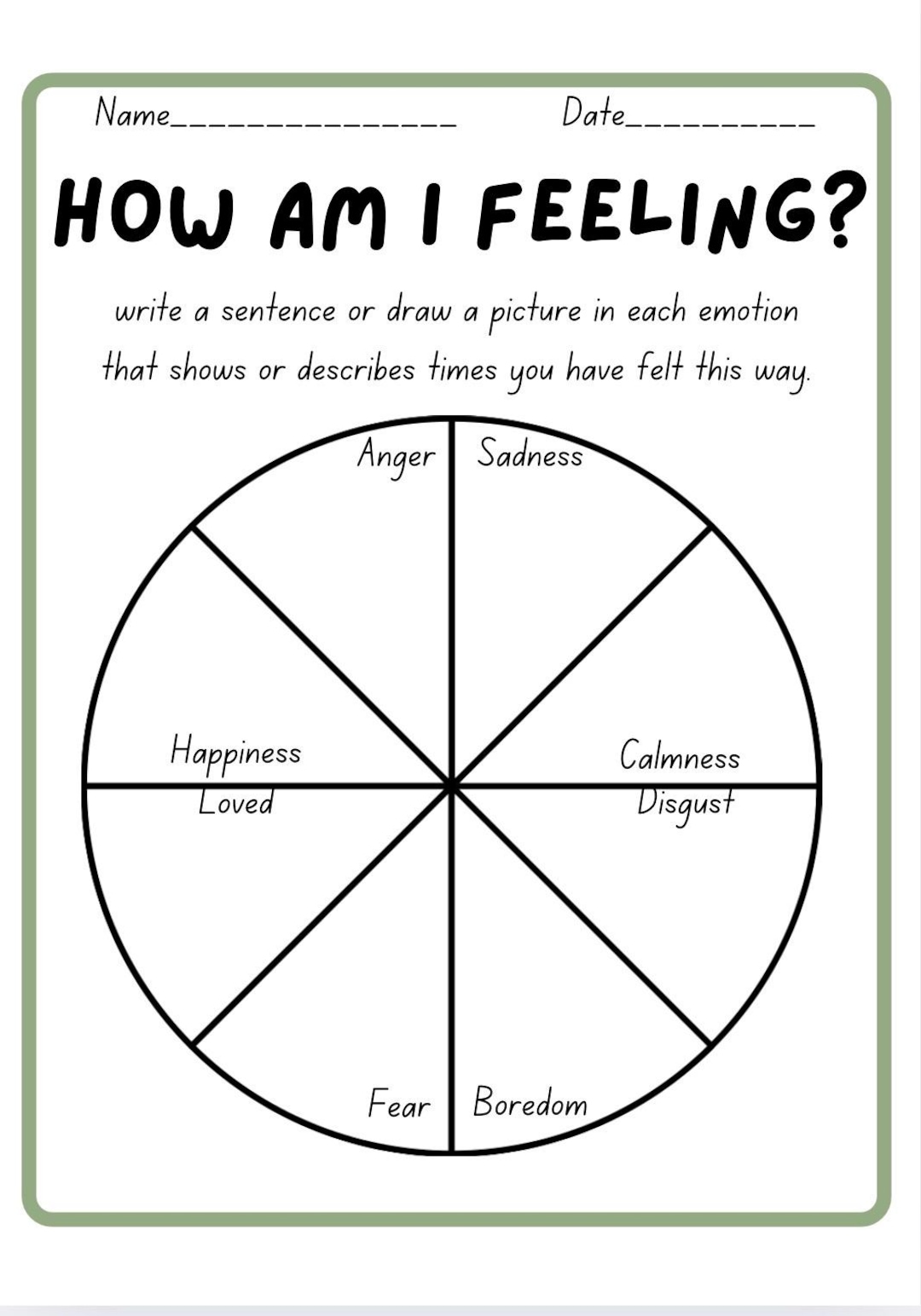 How Am I Feeling Worksheet for Kids – Emotions Wheel PDF | Printable ...