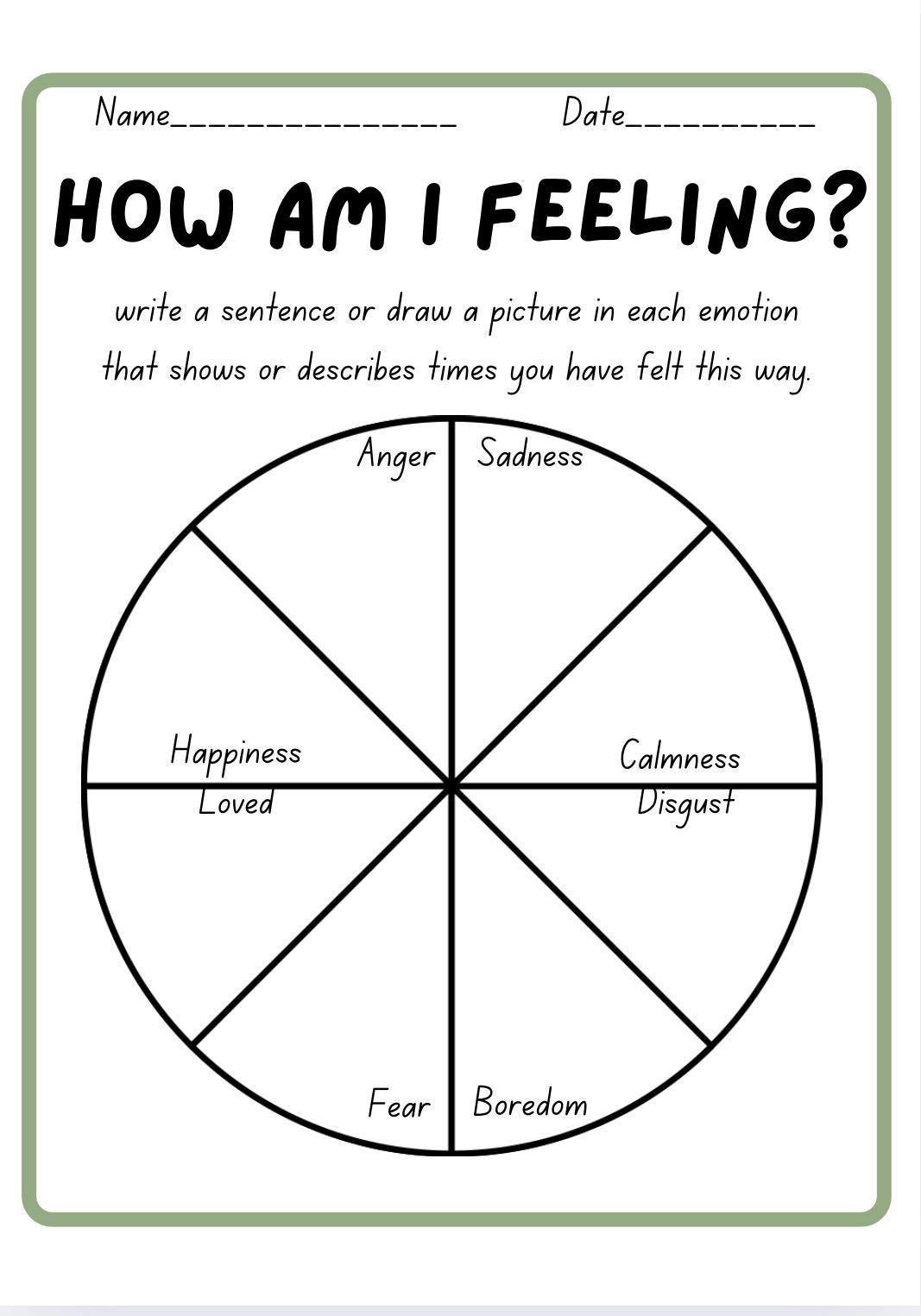 How Am I Feeling Worksheet for Kids – Emotions Wheel PDF | Printable ...