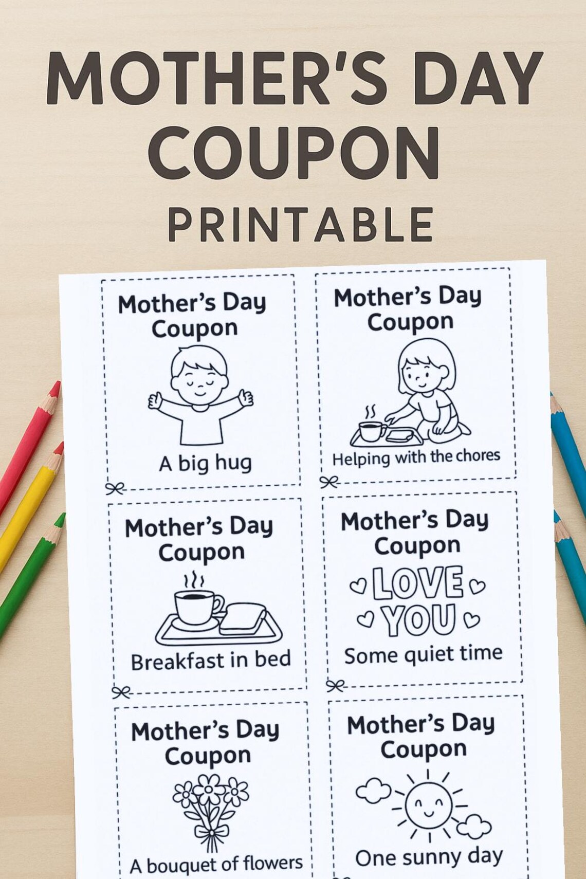 Mother’s Day Coupon Printable for Kids | Fun Coloring Activity | DIY ...