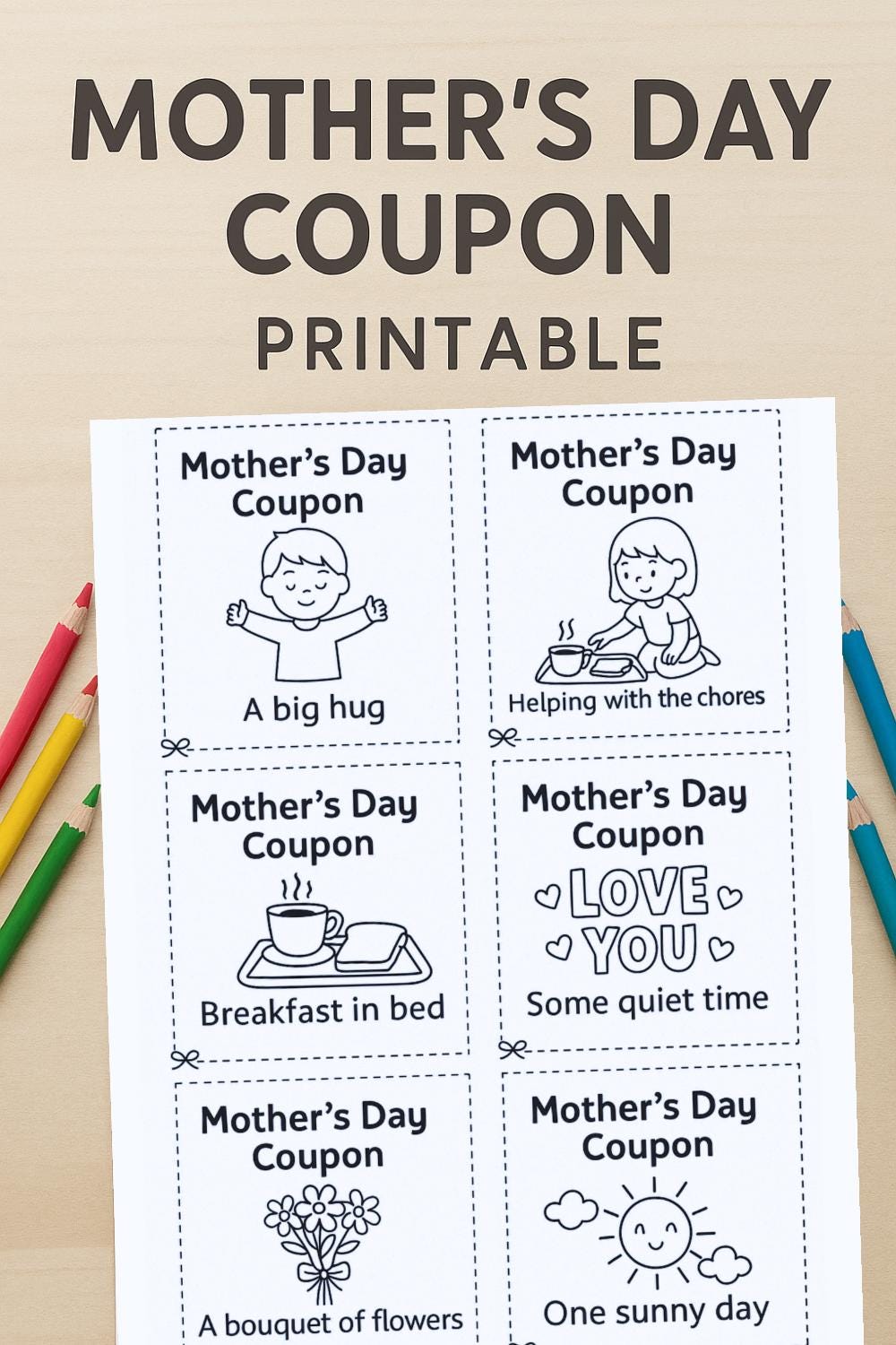 Mother’s Day Coupon Printable for Kids | Fun Coloring Activity | DIY ...