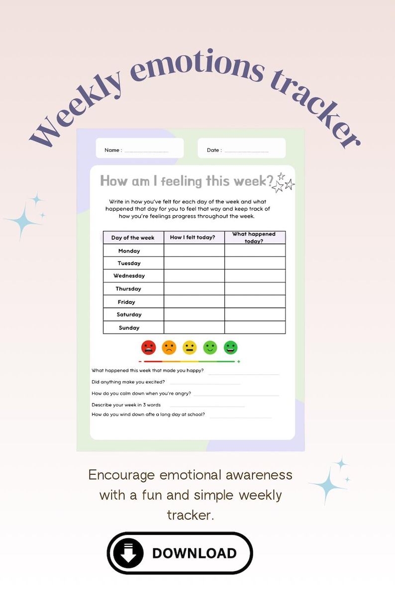 Weekly Emotions Tracker for Kids – Printable Emotional Awareness ...