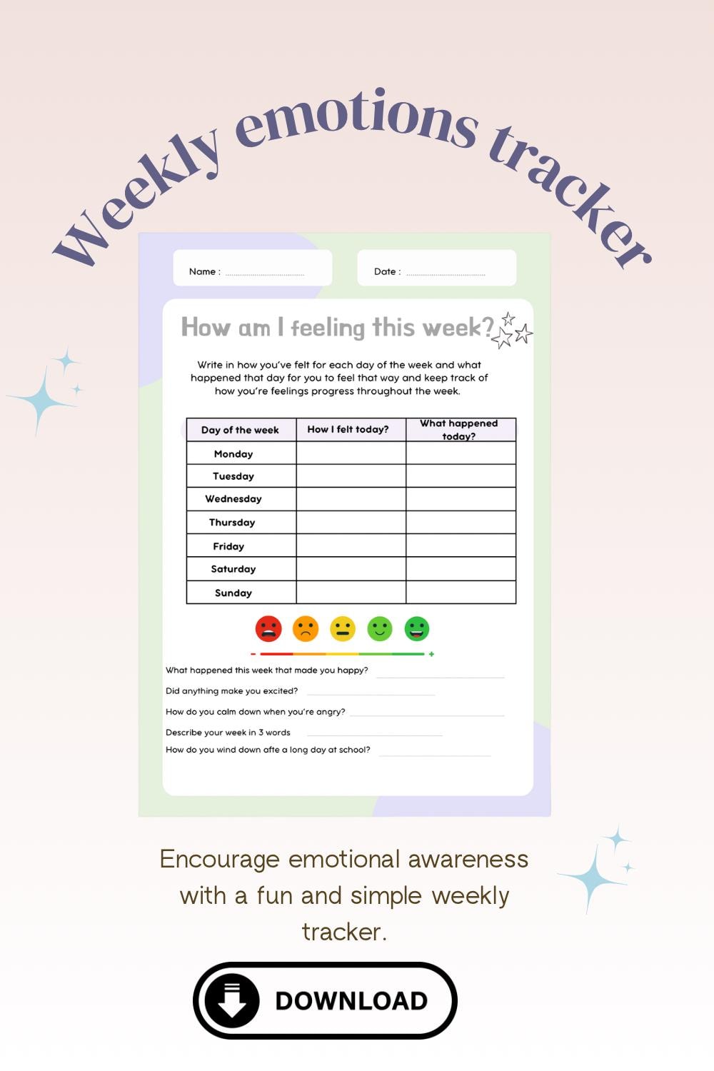 Weekly Emotions Tracker for Kids – Printable Emotional Awareness ...
