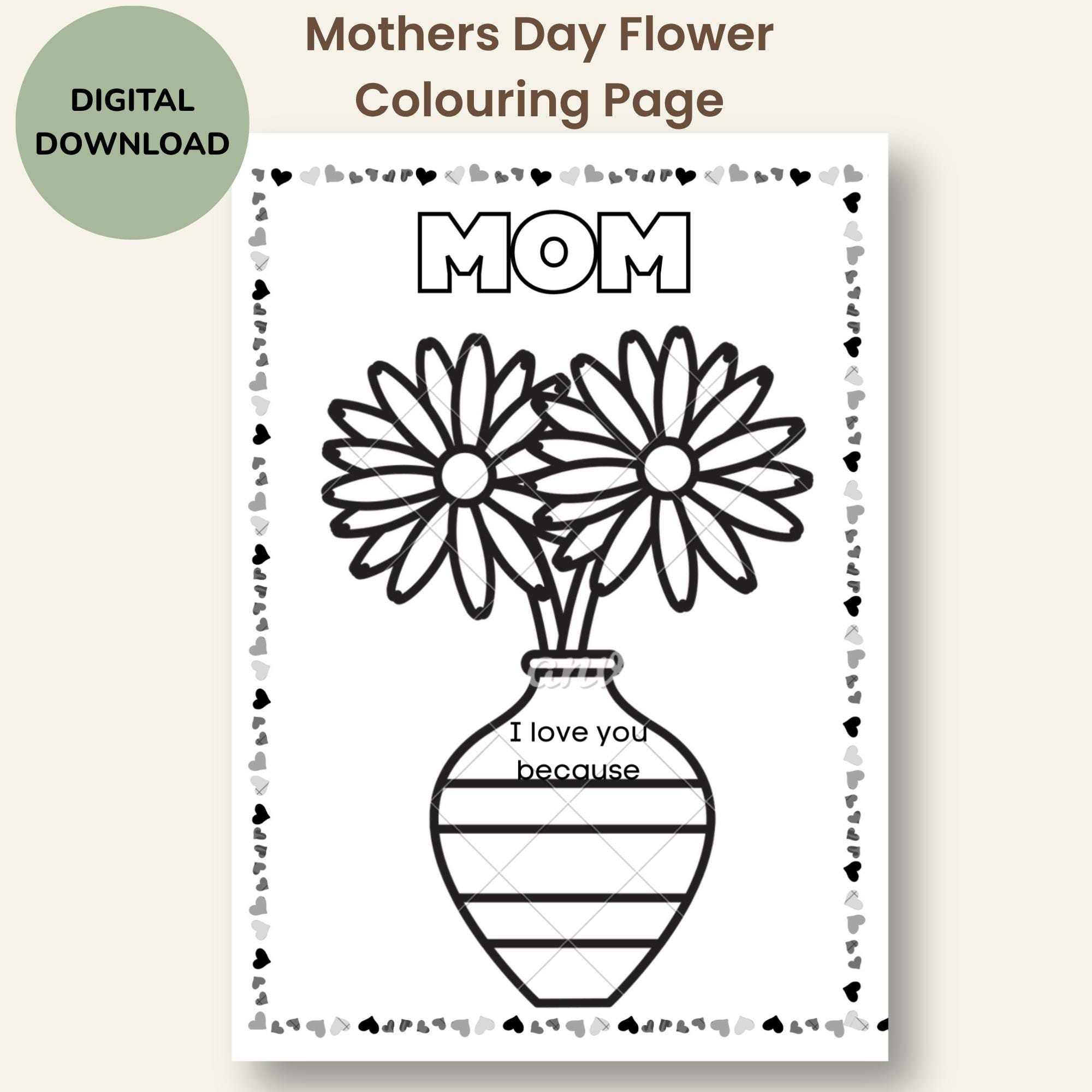 Mother's Day Flower Colouring Page | Kids Activity Sheet (digital ...