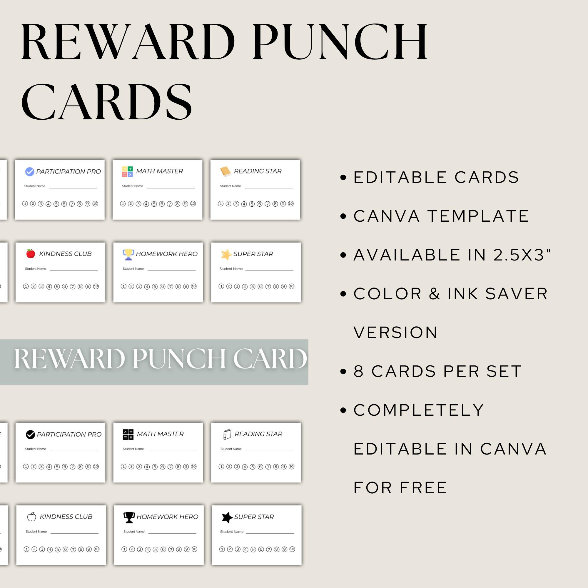 Editable Classroom Reward Punch Cards | Behavior Incentive Cards ...