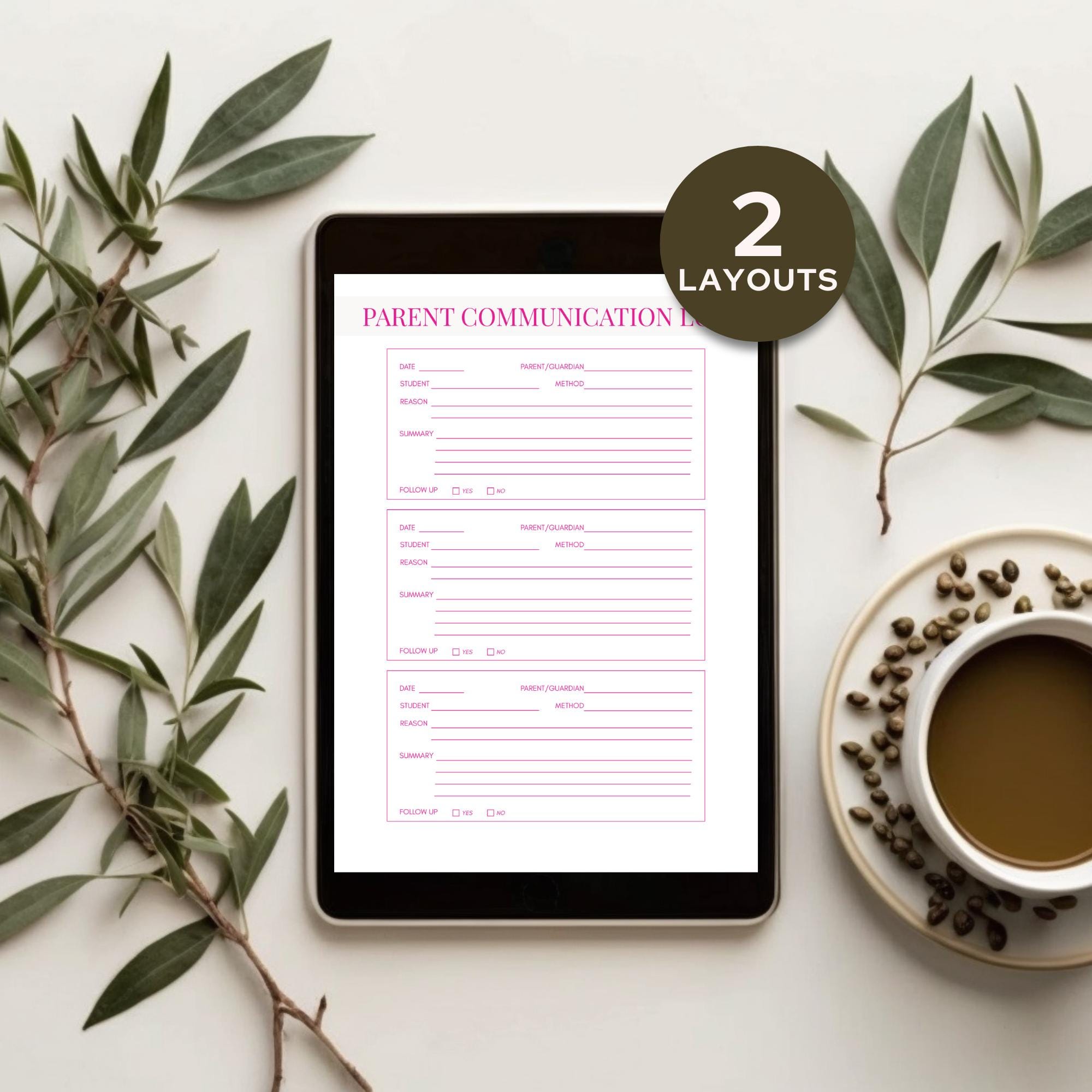 Pink Parent Communication Log Printable, Teacher Parent Contact Log ...