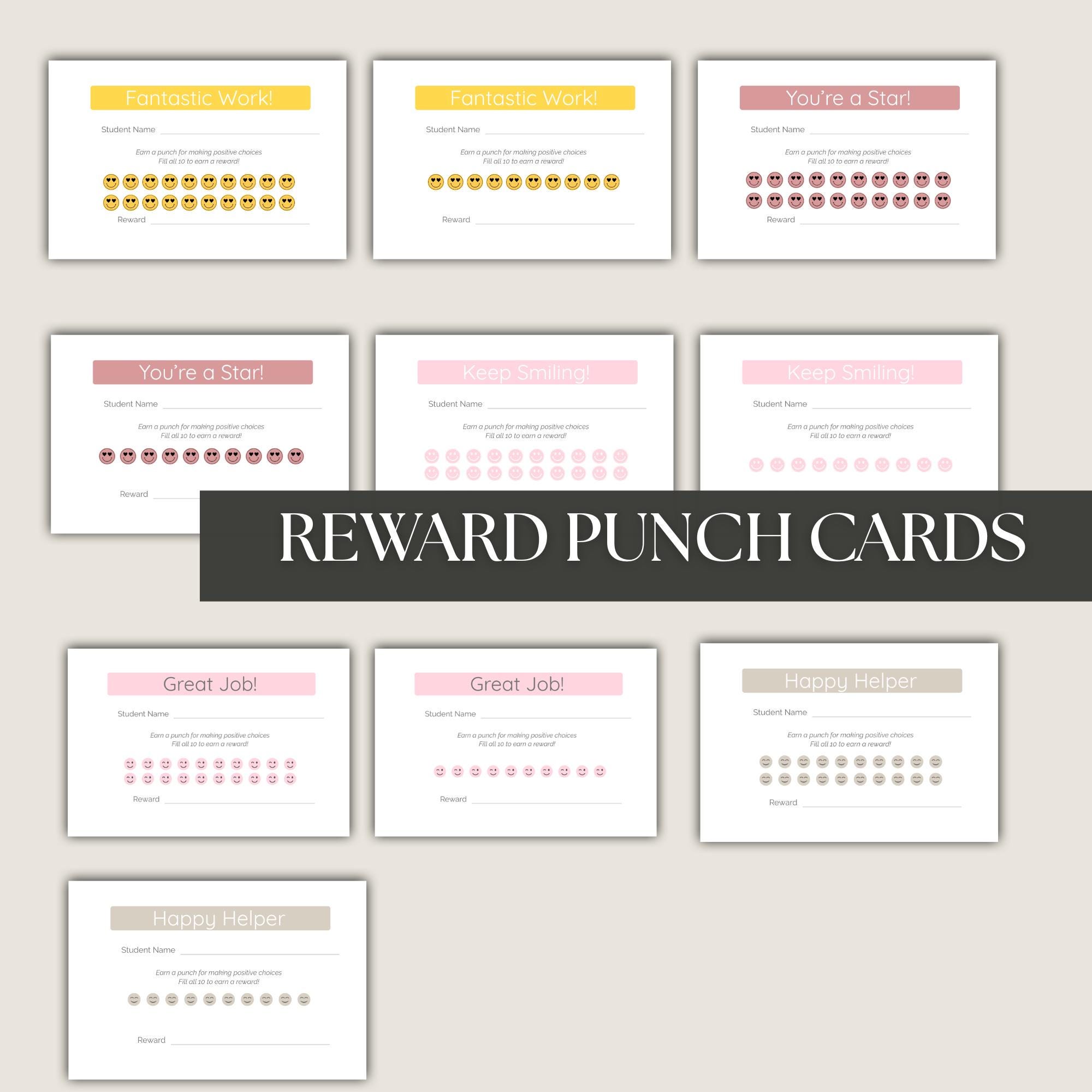 Smiley Face Punch Cards Printable Classroom Reward System, Student ...