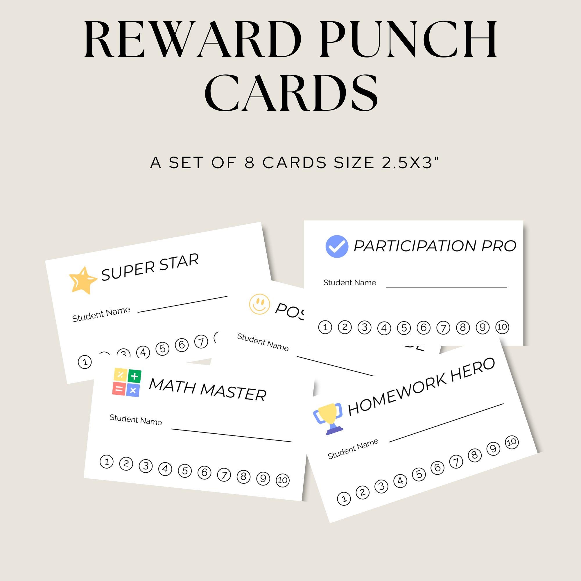 Editable Classroom Reward Punch Cards | Behavior Incentive Cards ...