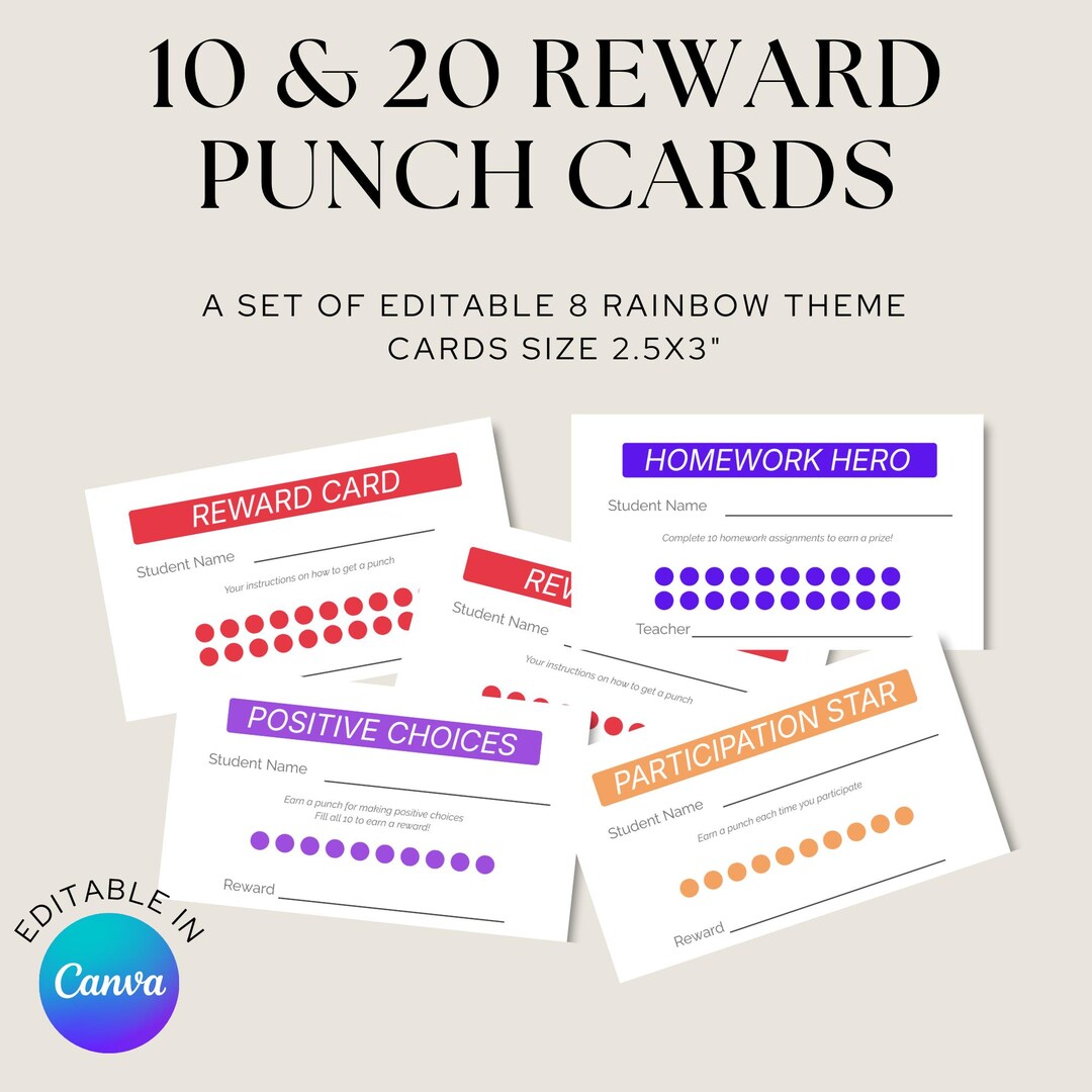 Editable Reward Punch Cards for Classroom, Behavior Incentive Cards ...