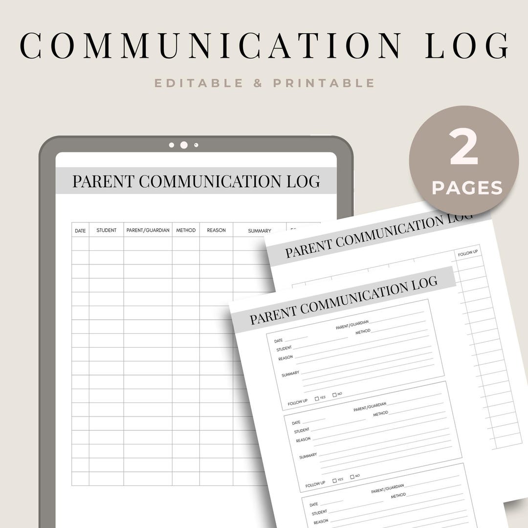 Parent Communication Log Printable, Teacher Parent Contact Log ...