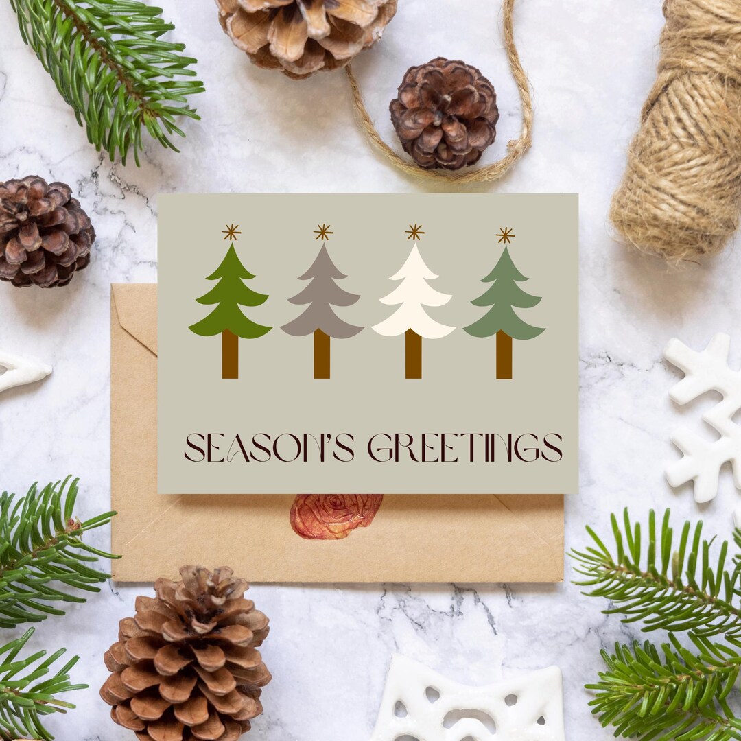 Editable Christmas Greeting Card Template | Neutral Taupe Tree Holiday ...