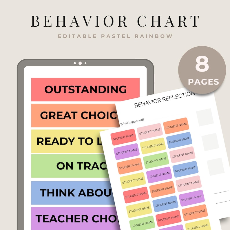 Editable Behavior Clip Chart for Elementary Classroom | Rainbow Pastel ...