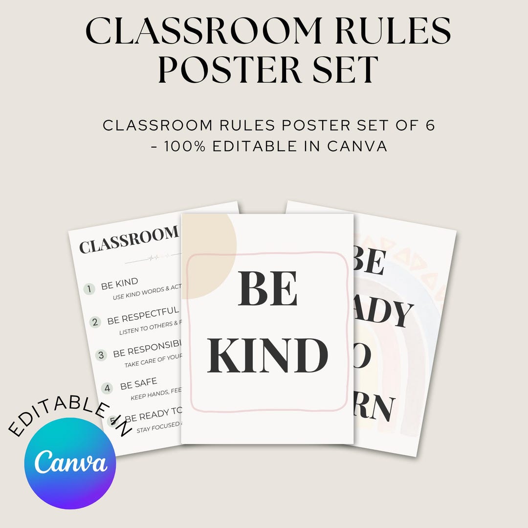 Classroom Rules Posters Printable, Neutral Boho Classroom Decor, Be ...
