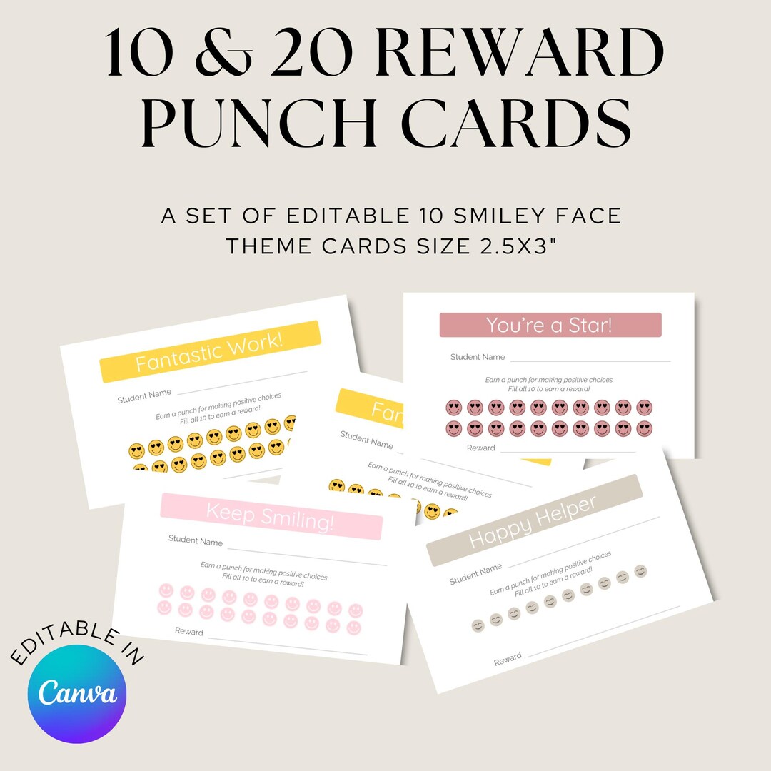 Smiley Face Punch Cards Printable Classroom Reward System, Student ...