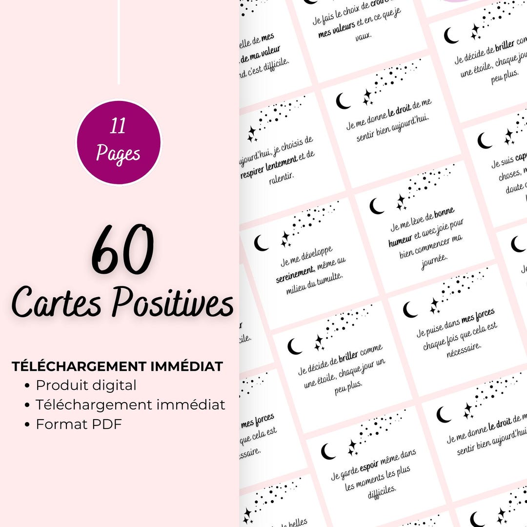 60 Positive Affirmation Cards - A4 - Printable PDF - French - Etsy