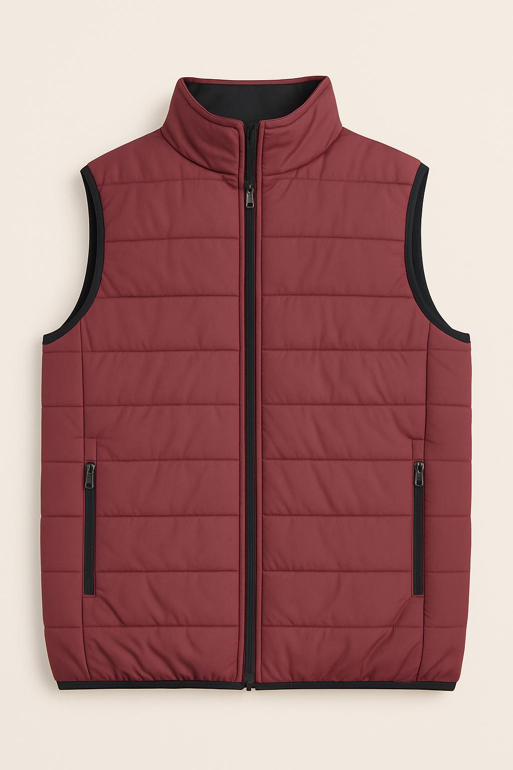 Men’s Maroon Puffer Vest – Lightweight Quilted Zip-up Gilet – Winter ...