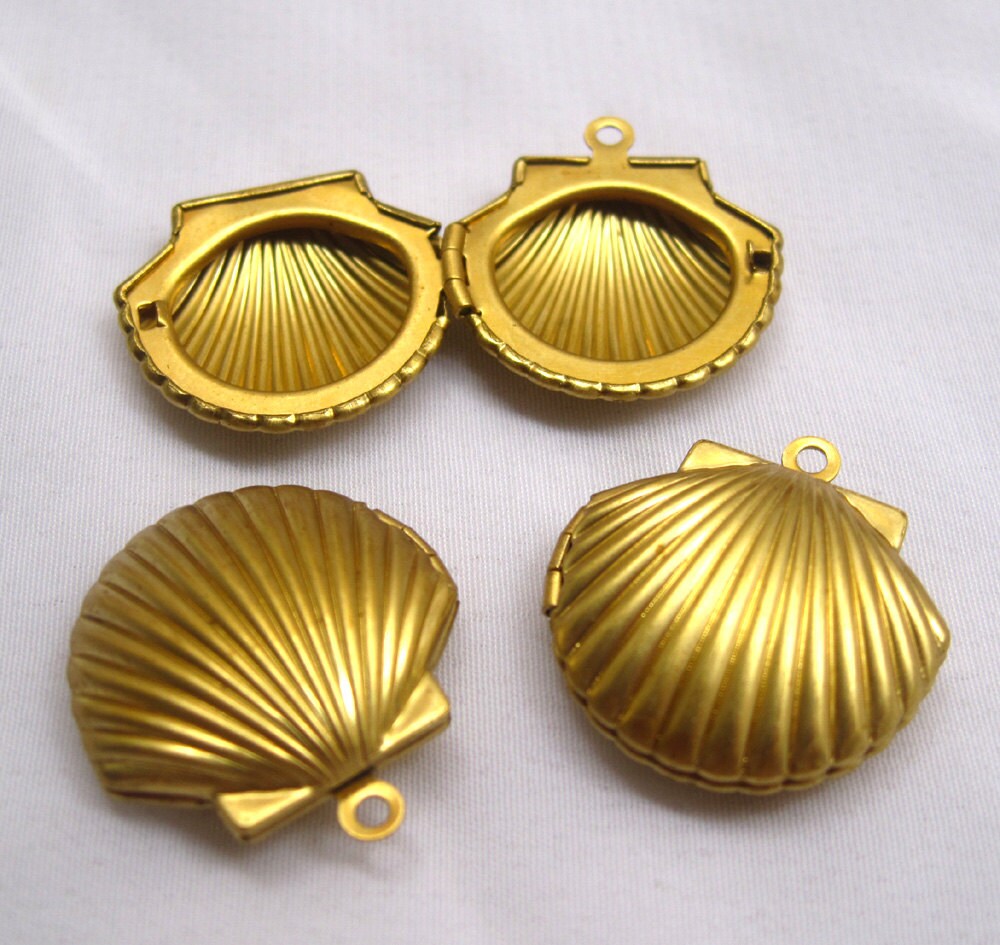3pcs Golden Shell Locket Pendant Raw Brass Charm for Necklace - Etsy