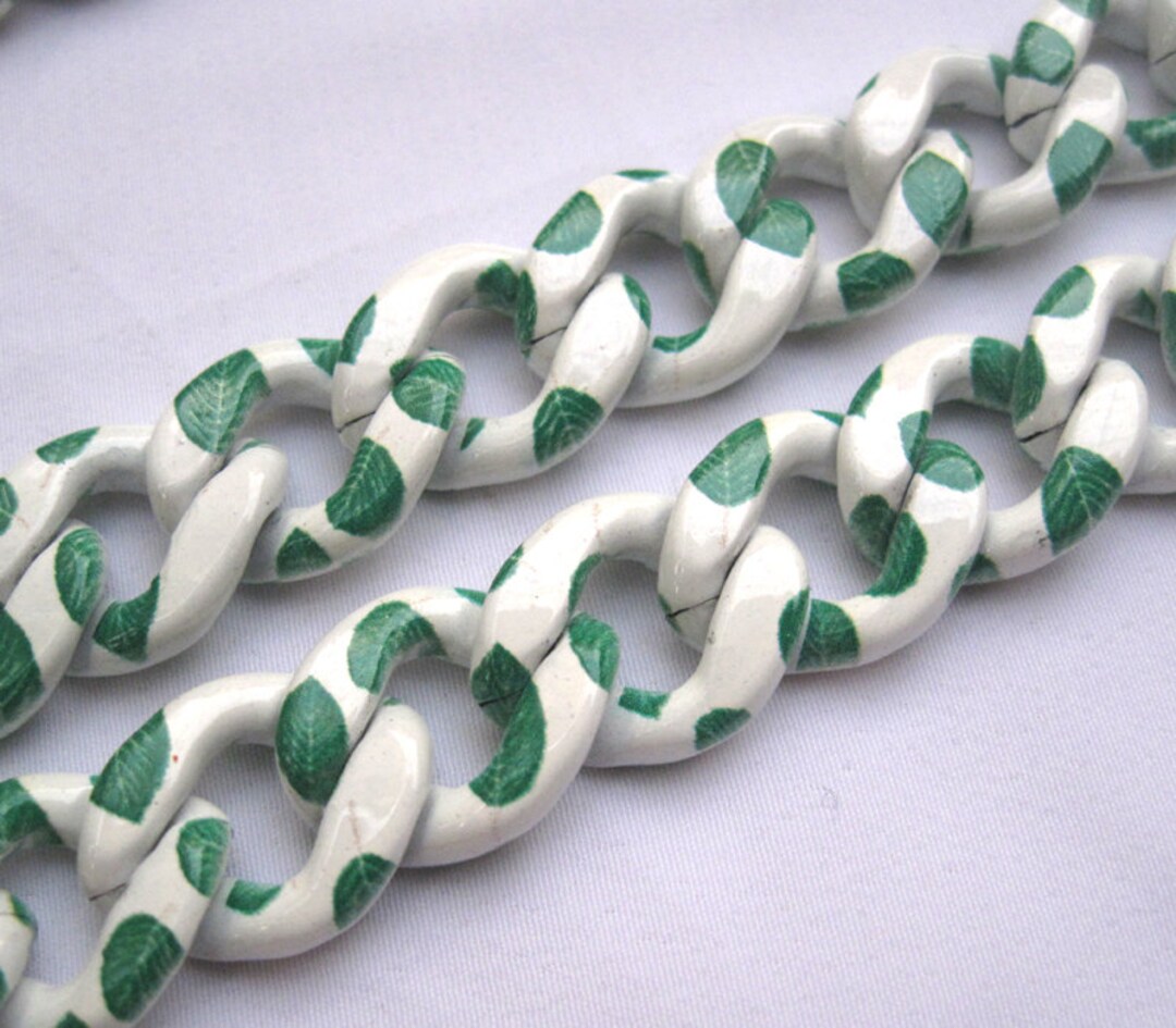 1ft Aluminum Chain Green Leaves Printed Large Curb Chain Link - Etsy