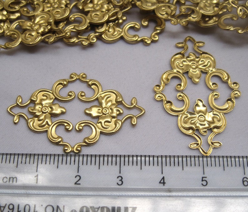 10pcs Flower Stamping Filigree Findings Flat Raw Brass Craft | Etsy