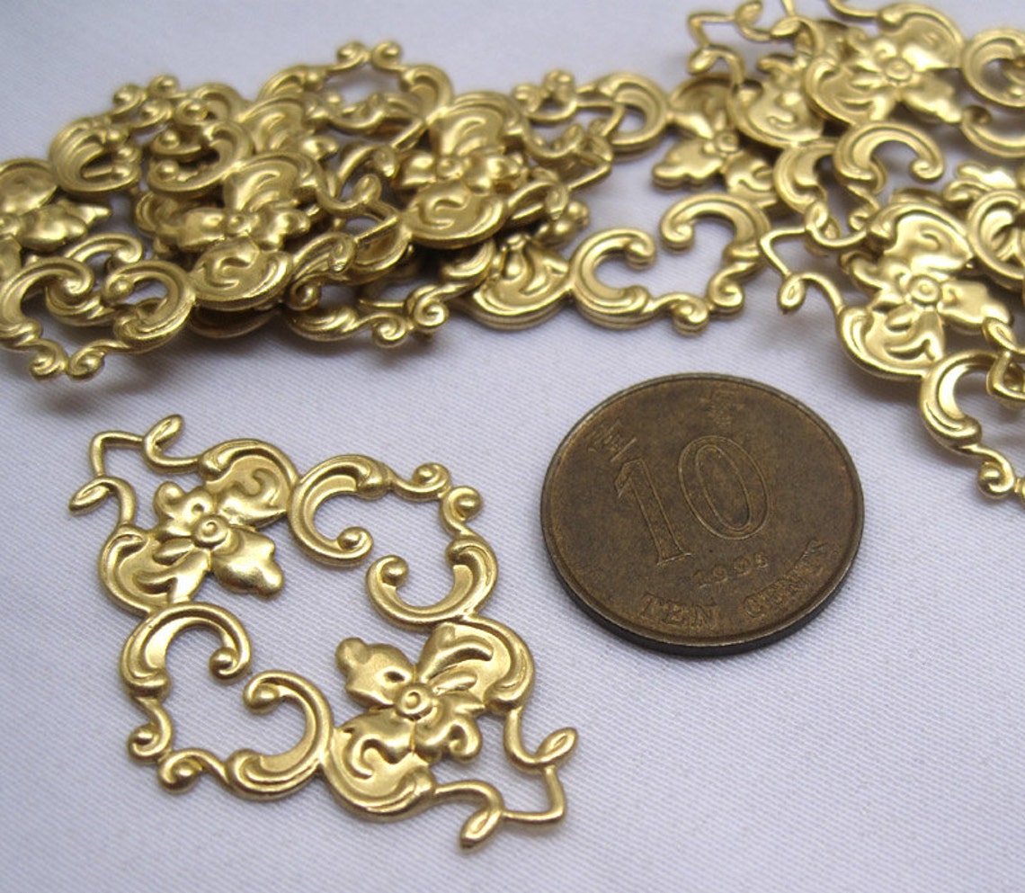 10pcs Flower Stamping Filigree Findings Flat Raw Brass Craft - Etsy