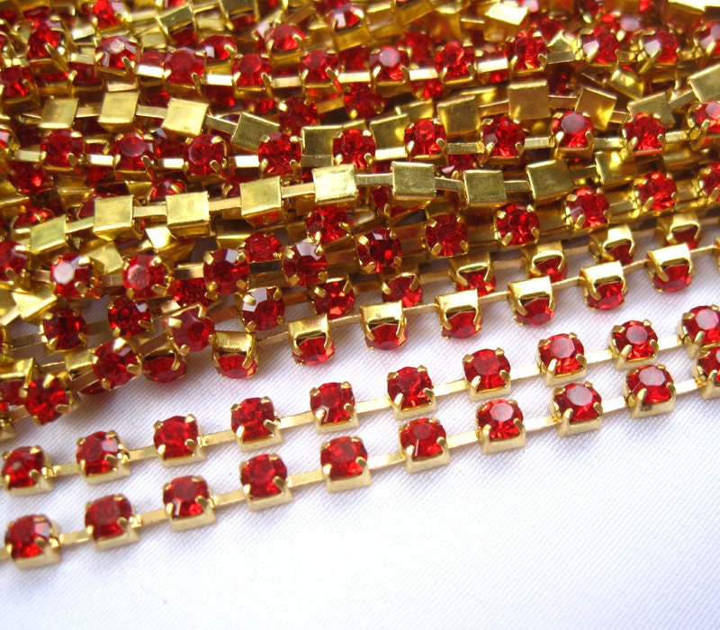 3ft 3mm Rhinestone Chain Bright Red Crystal Beads Handmade | Etsy