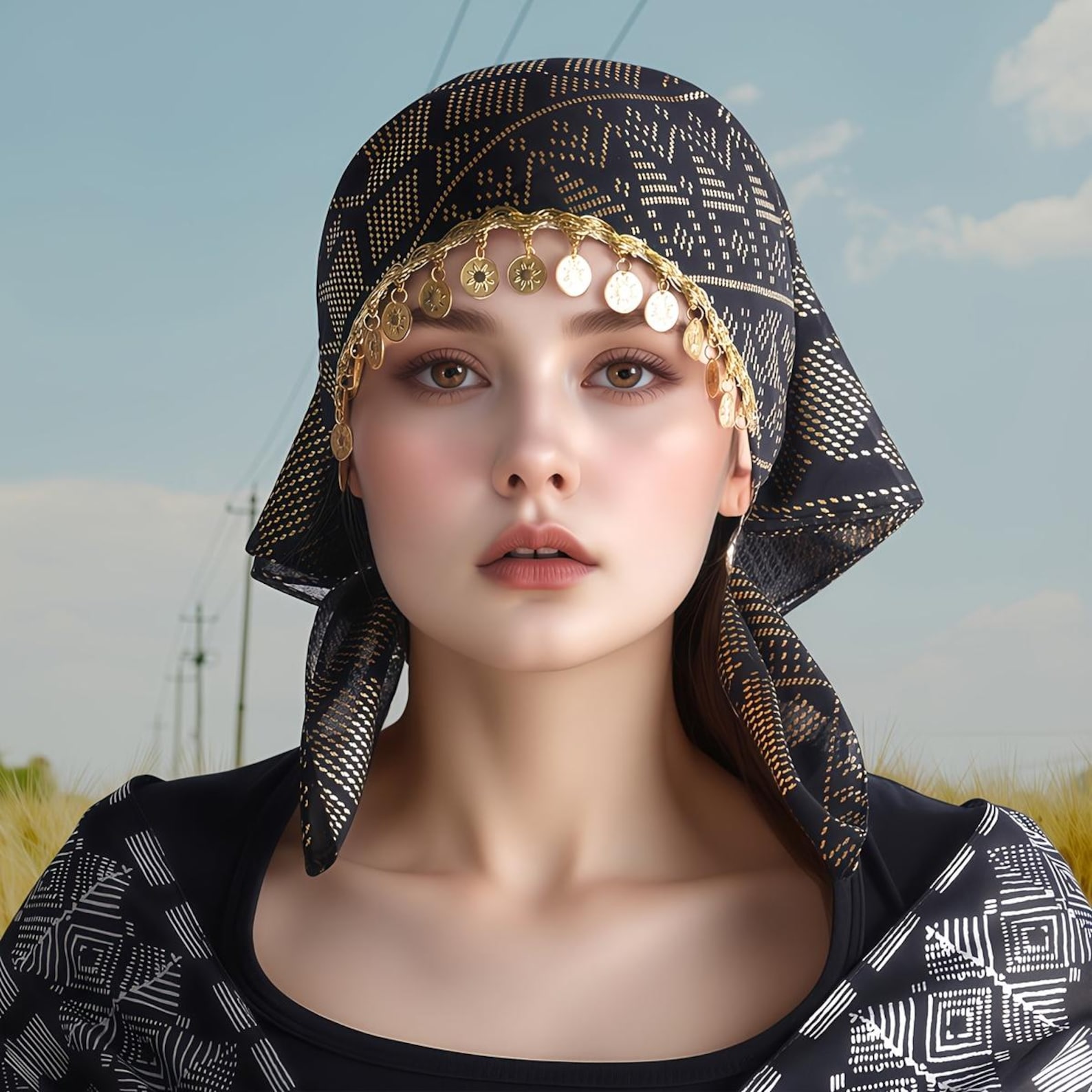 Hand-made Double-sided Triangular Gorgeous Vintage Style Head Scarf for ...