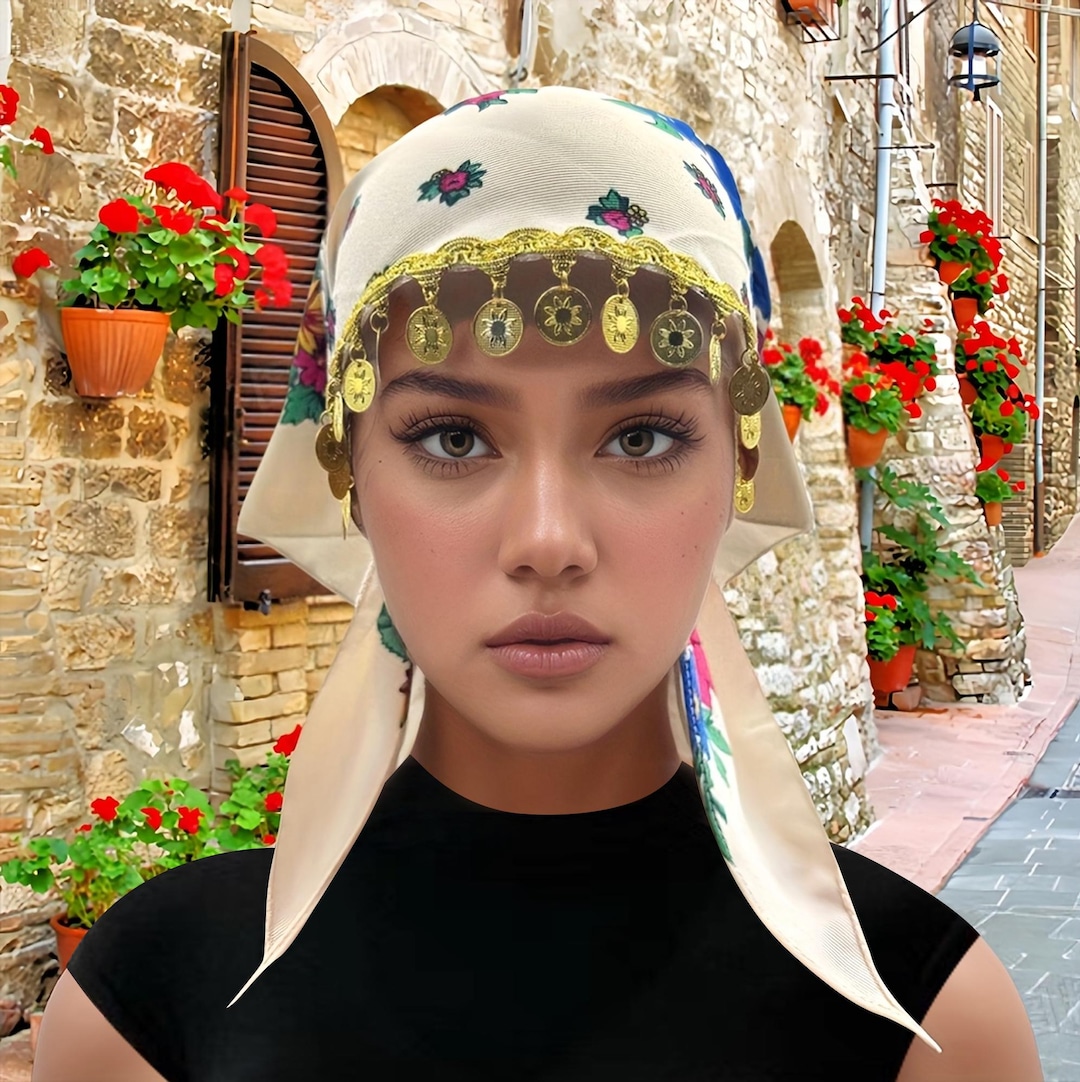 Boho Floral Headscarf With Gold Coins - Handmade Festival Bandana - Etsy