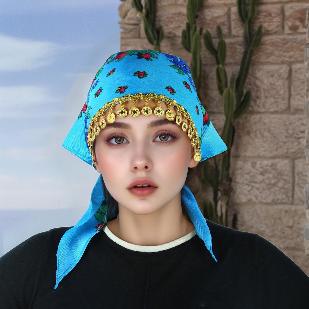 Floral Headscarf With Golden Coins, Vintage Boho Hair Wrap - Etsy