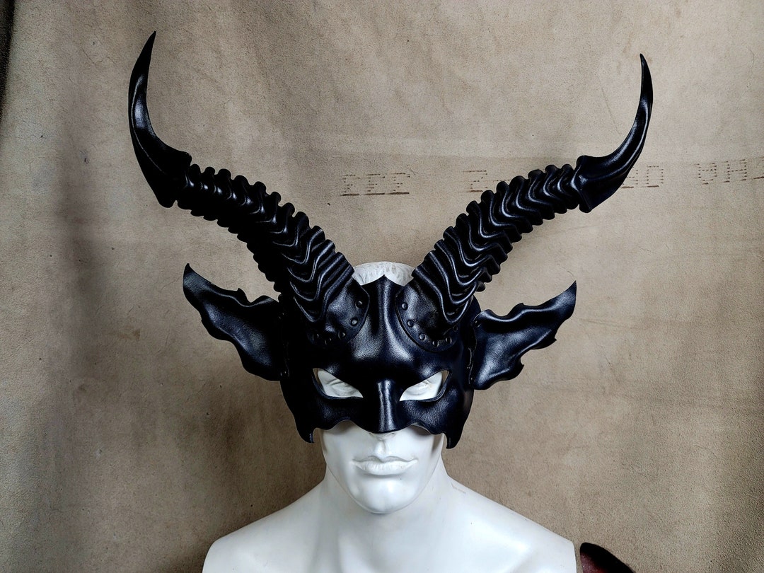 Krampus Goat Mask With Tall Wide Horns, Armor Leather Helm - Etsy
